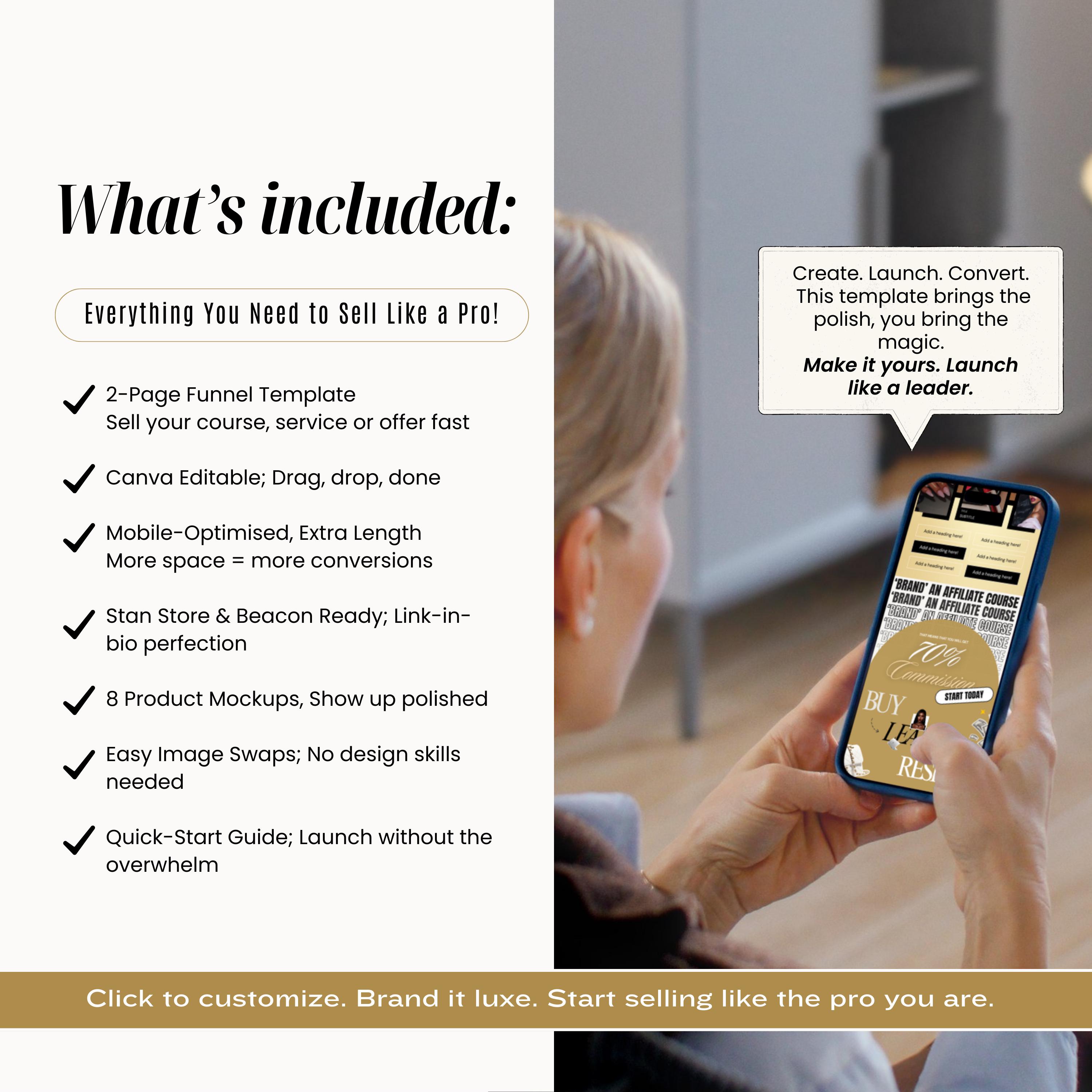 Elegant Gold Sales Page Template: Canva Funnel for Stan Store & Beacons ...
