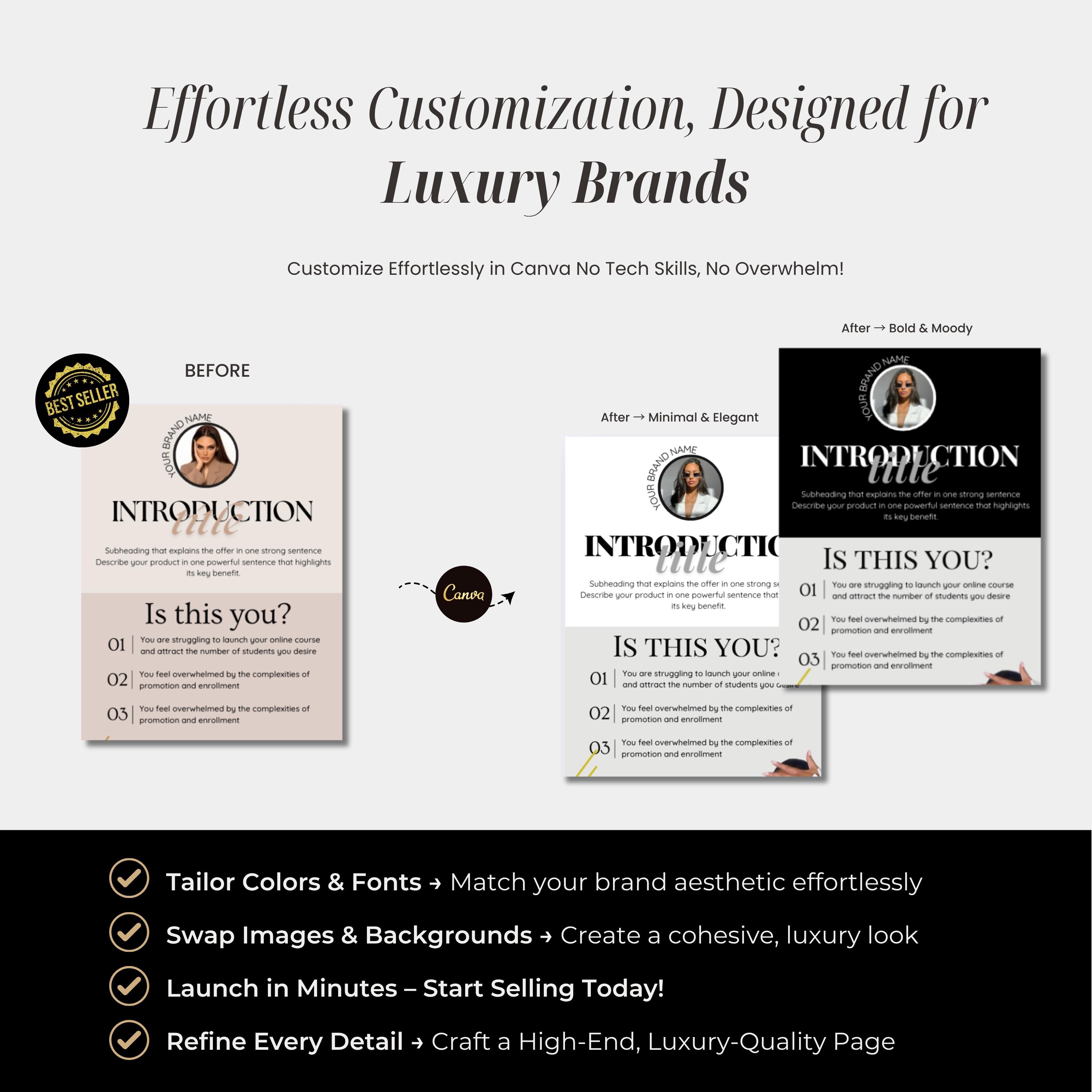 Beacons & Stan Store Sales Page Template | Black and White Canva Funnel ...