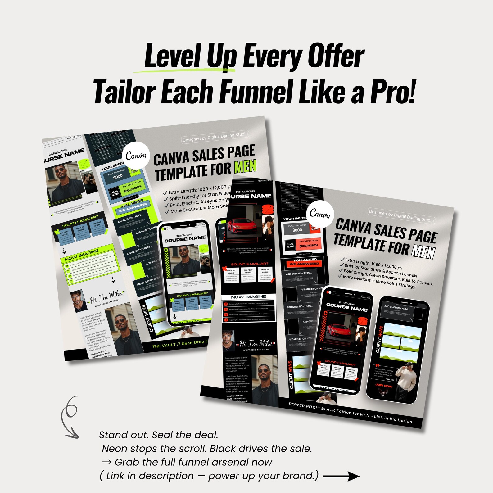 Black Sales Funnel Template for Men: Canva, Stan Store, Beacons (PNG ...