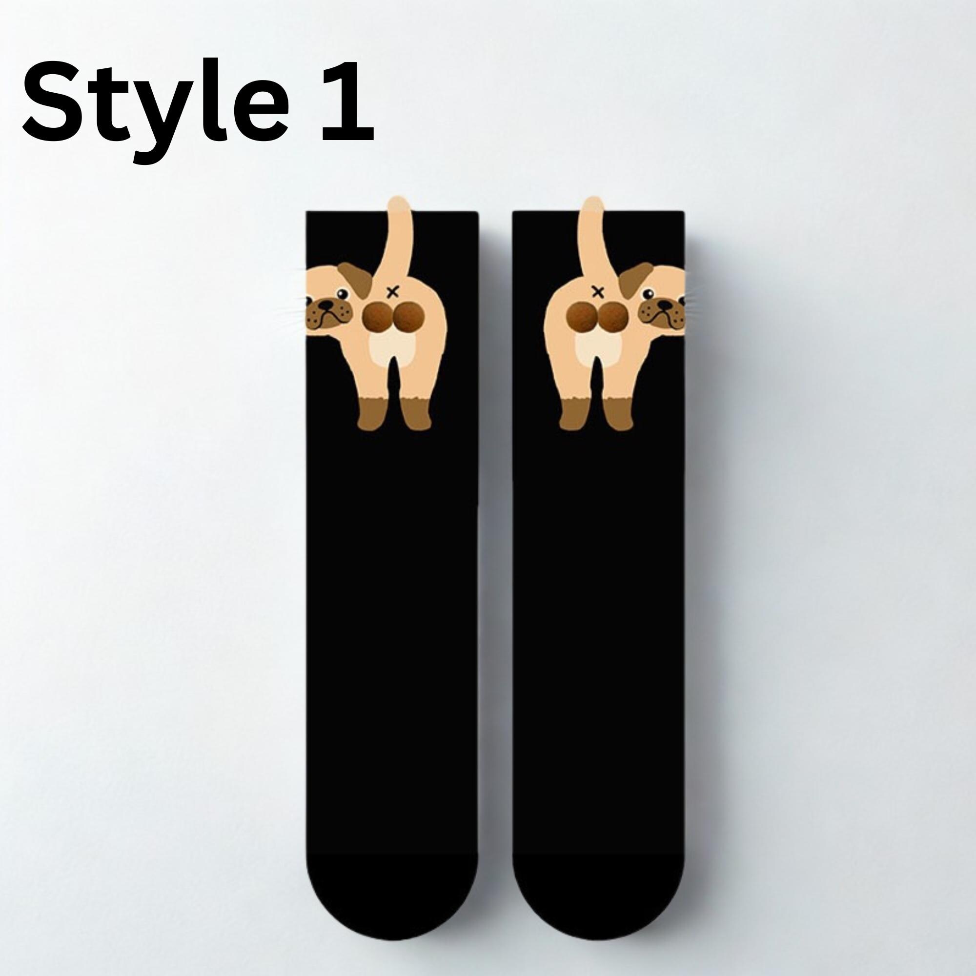 Funny Dog Socks With Pom Poms – Cute 3D Dog Tail Design, Gray & Beige ...