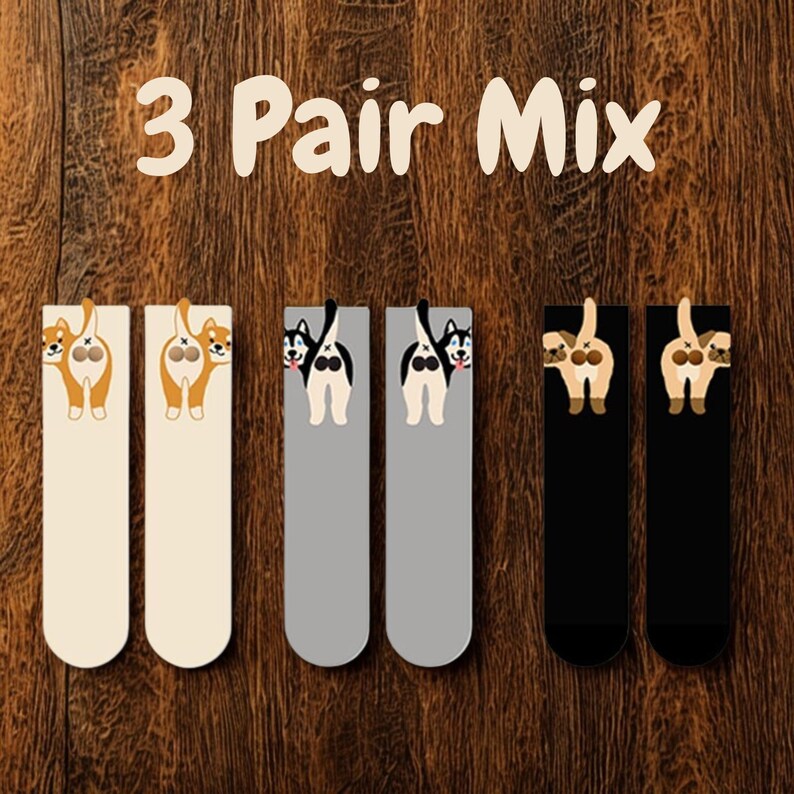 Funny Dog Socks With Pom Poms – Cute 3D Dog Tail Design, Gray & Beige ...