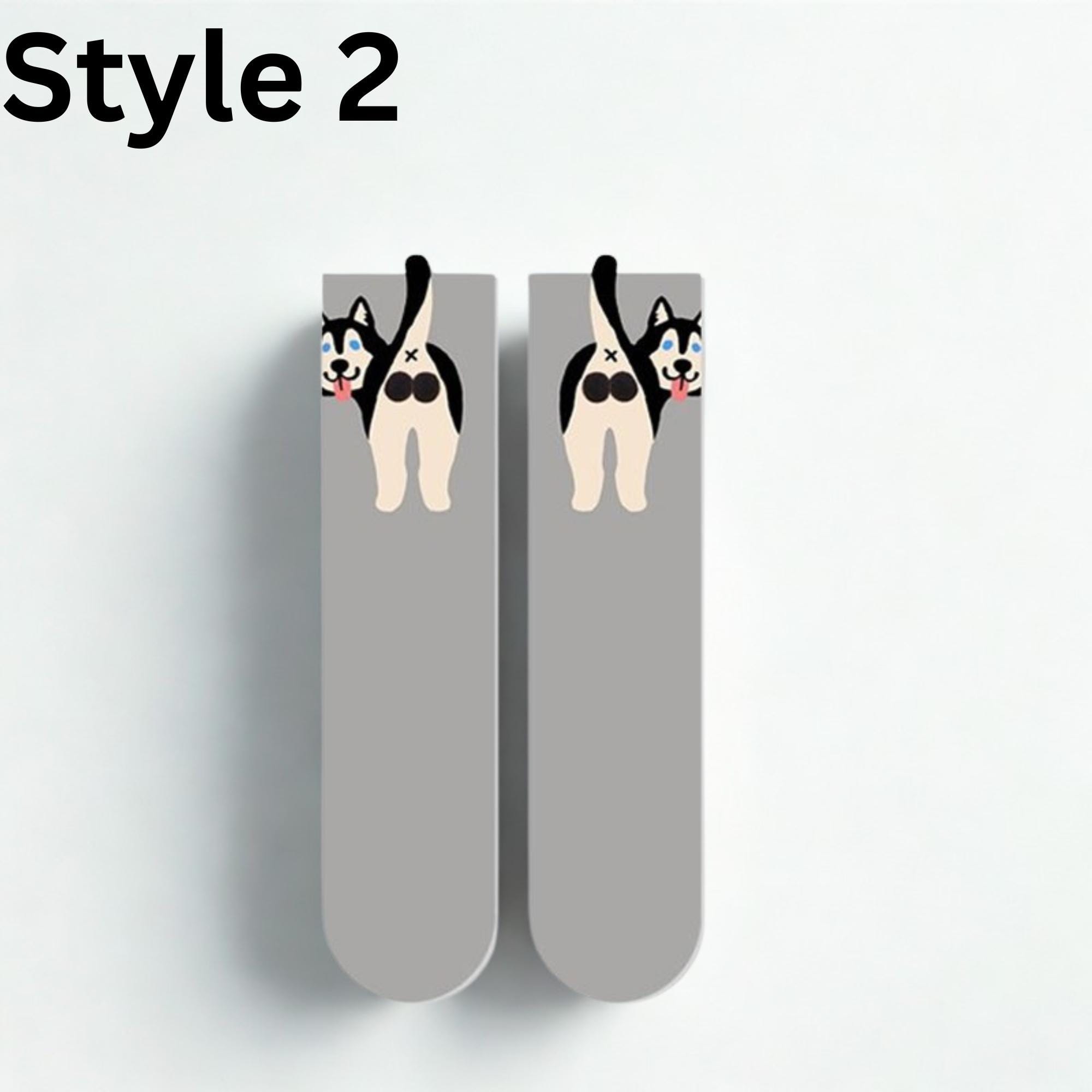 Funny Dog Socks With Pom Poms – Cute 3D Dog Tail Design, Gray & Beige ...