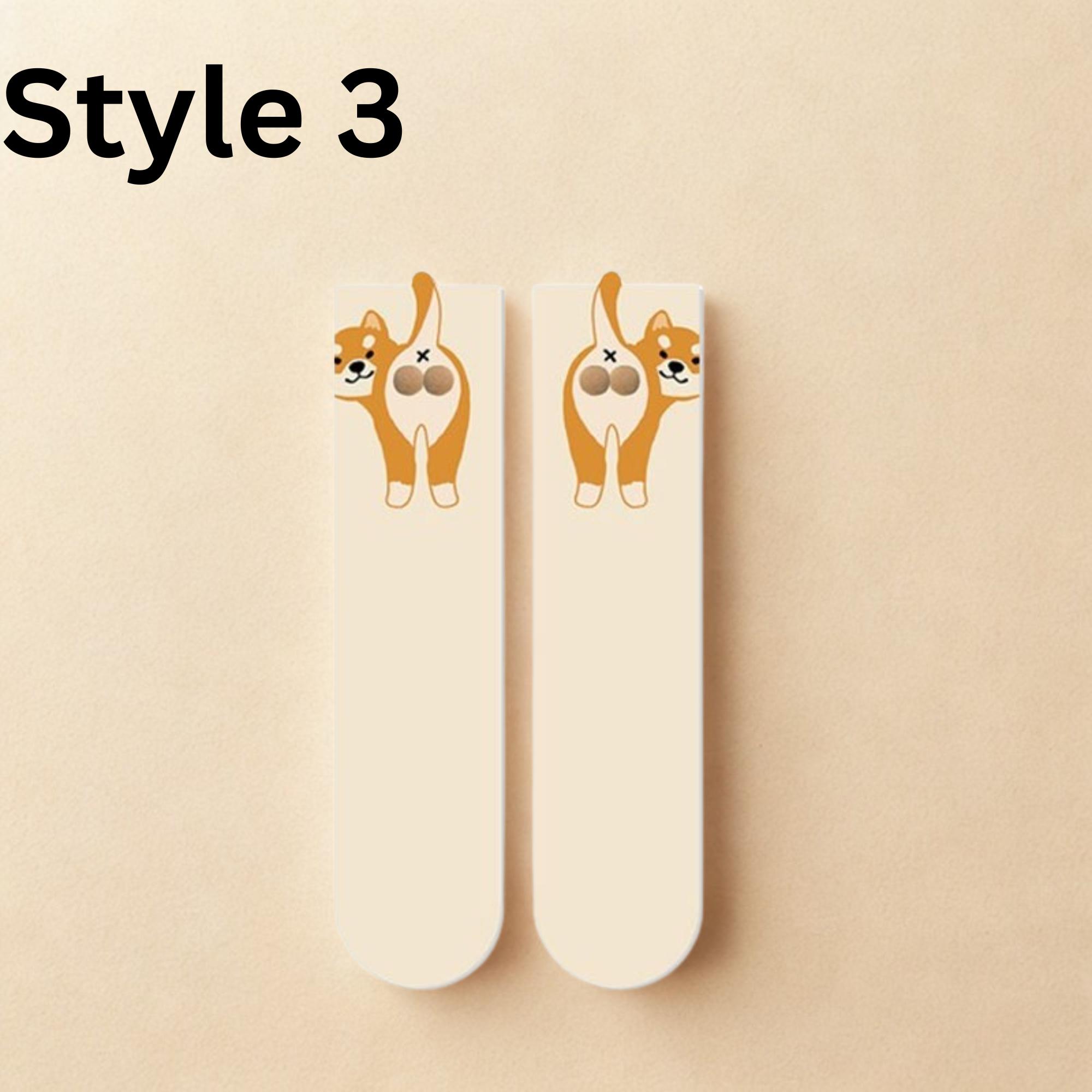Funny Dog Socks With Pom Poms – Cute 3D Dog Tail Design, Gray & Beige ...