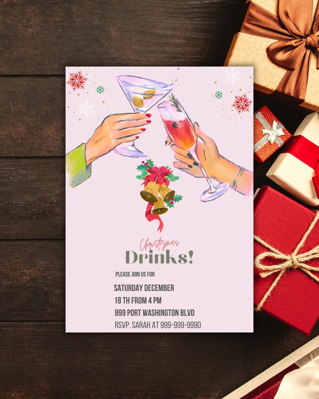 Editable Christmas Drinks Party Invite Evite , Holiday Christmas ...
