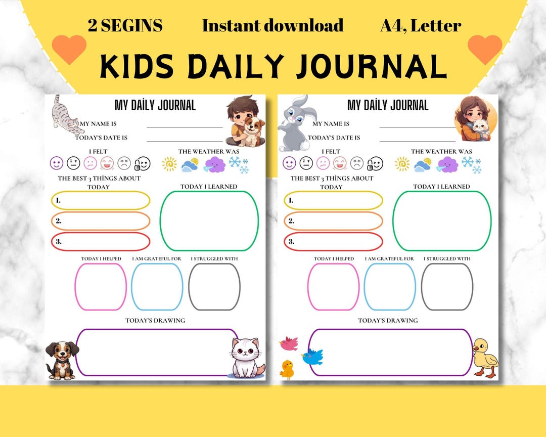 Kids Daily Journal Printable / Journal for Kids / Diary for Children ...
