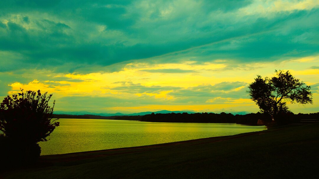 Beautiful Lake Sunset Yellow and Blue Canvas Art 37"x20" - Etsy
