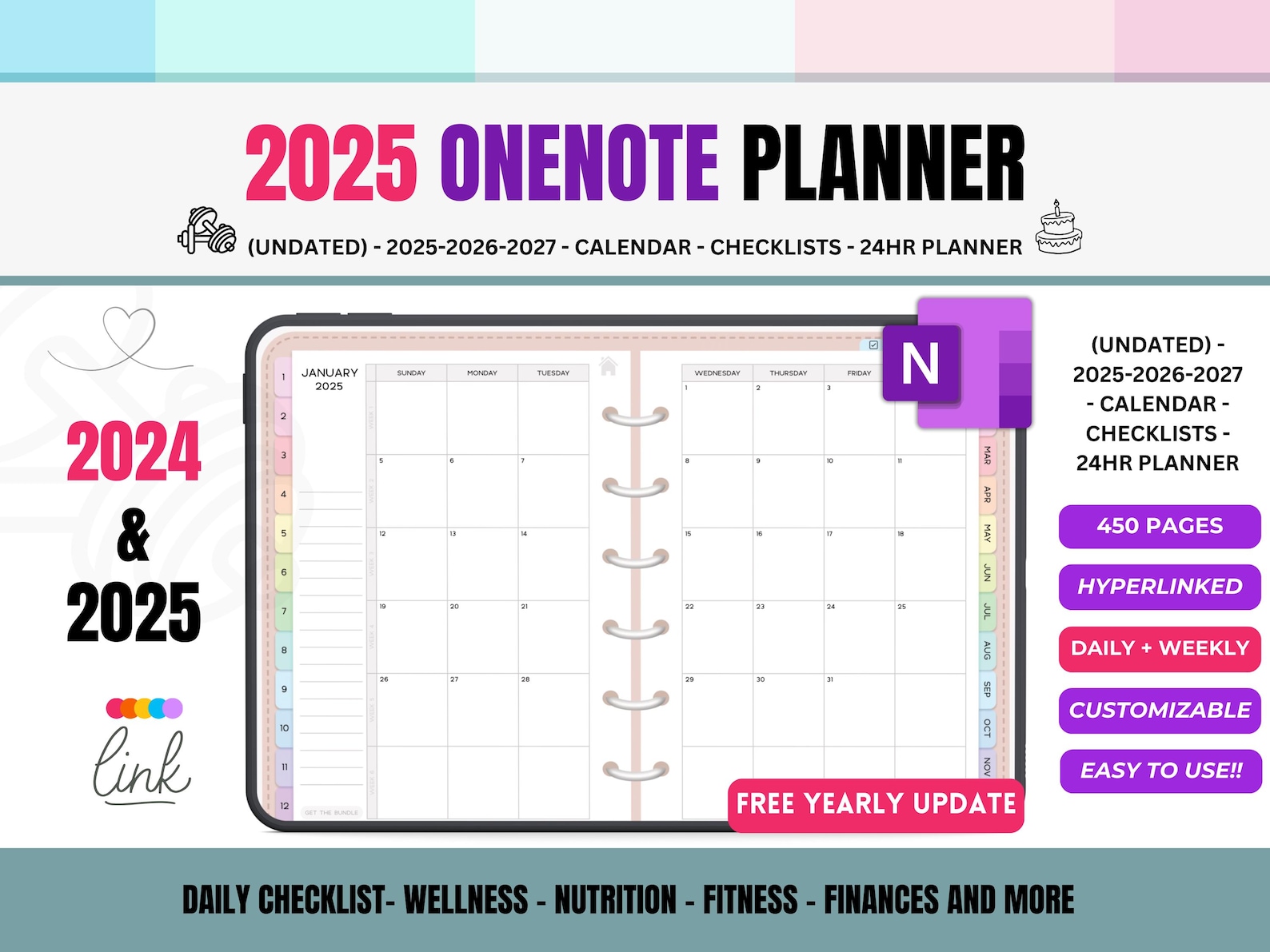 Onenote Planner 2025 Template Planner, Hyperlinked Onenote Digital ...