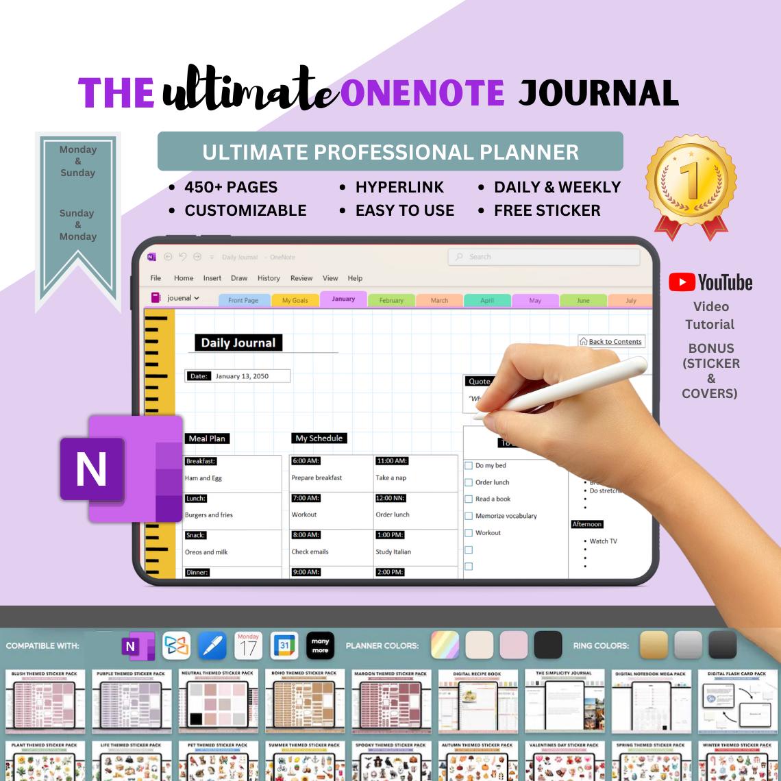 Onenote Planner 2025 2026 & Undated, Hyperlinked Onenote Digital ...