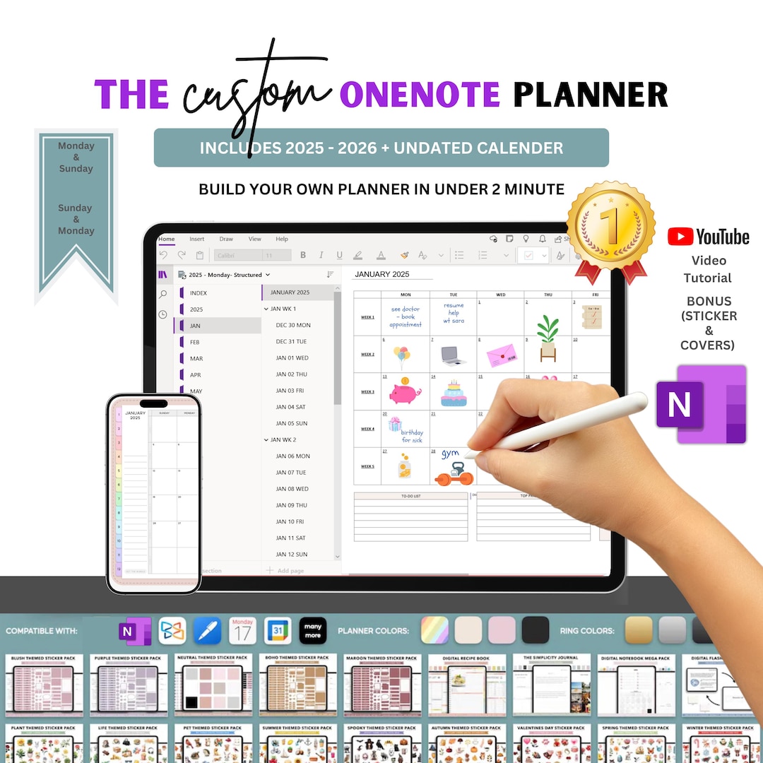 Onenote Planner 2025 Template Planner, Hyperlinked Onenote Digital ...