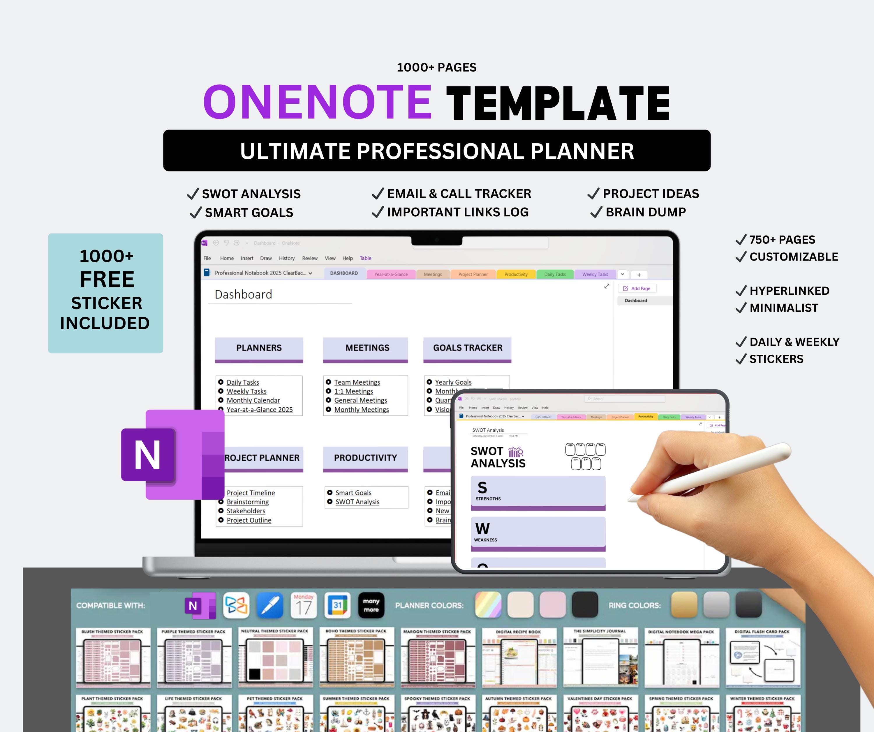 Onenote Planner 2025 Professional One Note Template for Project ...