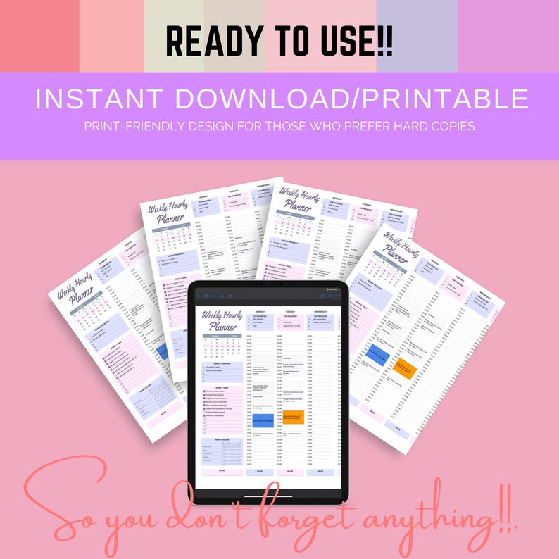 Editable Weekly Hourly Planner Undated 2024-2026 Schedule Adhd-friendly ...