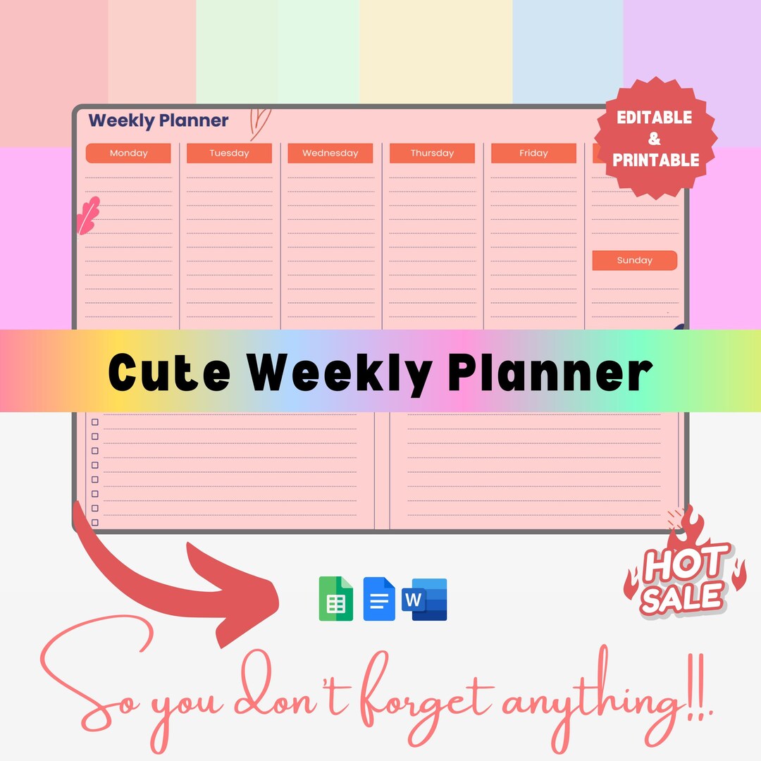 Cute WEEKLY PLANNER Printable and Editable To-do List Planner Weekly ...