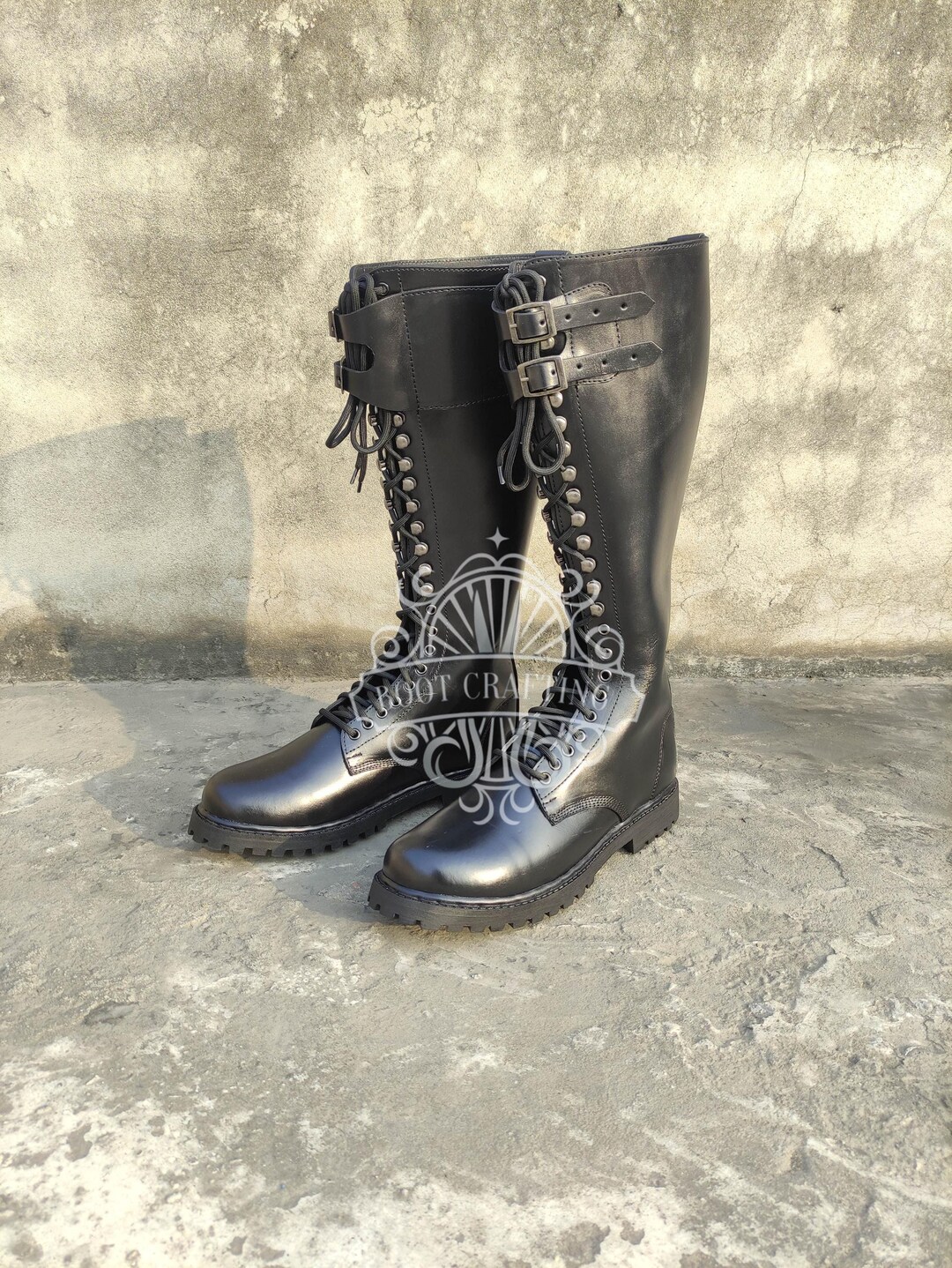 Handmade SA Leather Long Boot Black Color With Rubber Sole. Boot ...
