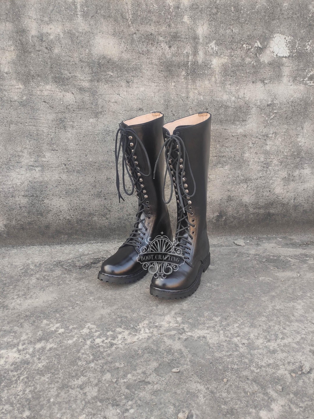 Handmade SA Officer Leather Long Boot With Rubber Sole Black Color ...