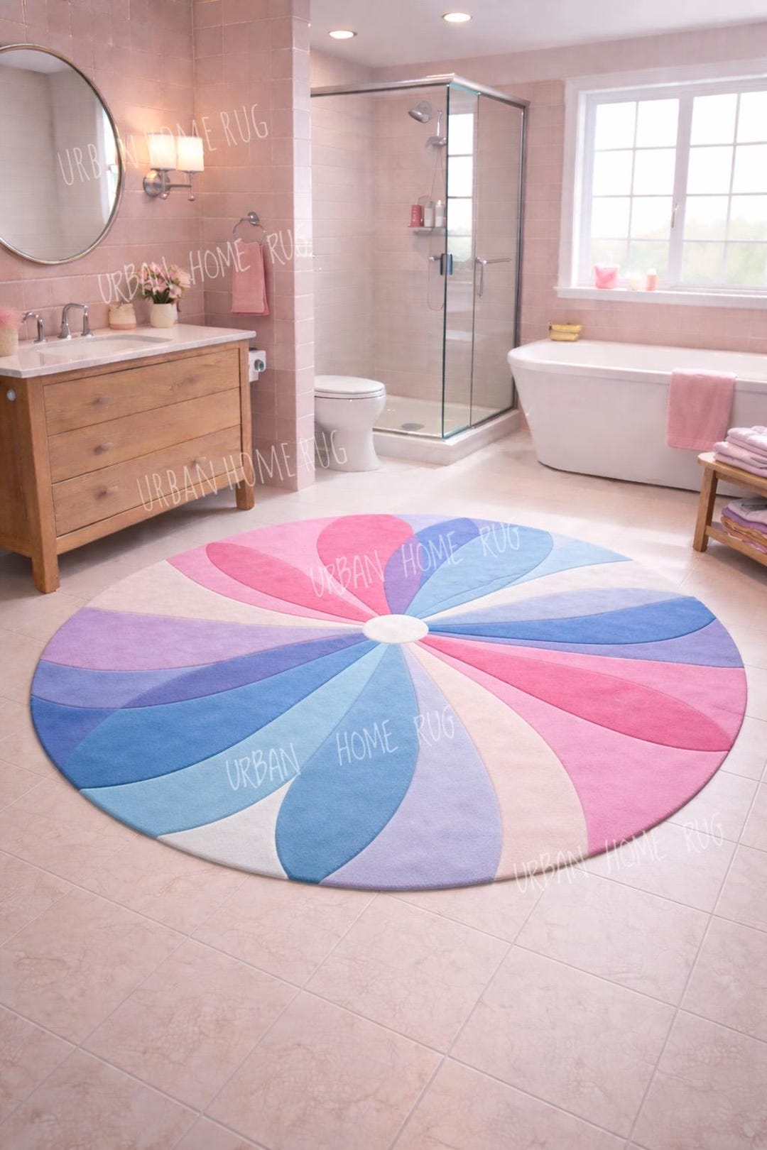 Round Bath Mat, Pastel Swirl Bathroom Rug, Colorful Soft Floor - Etsy