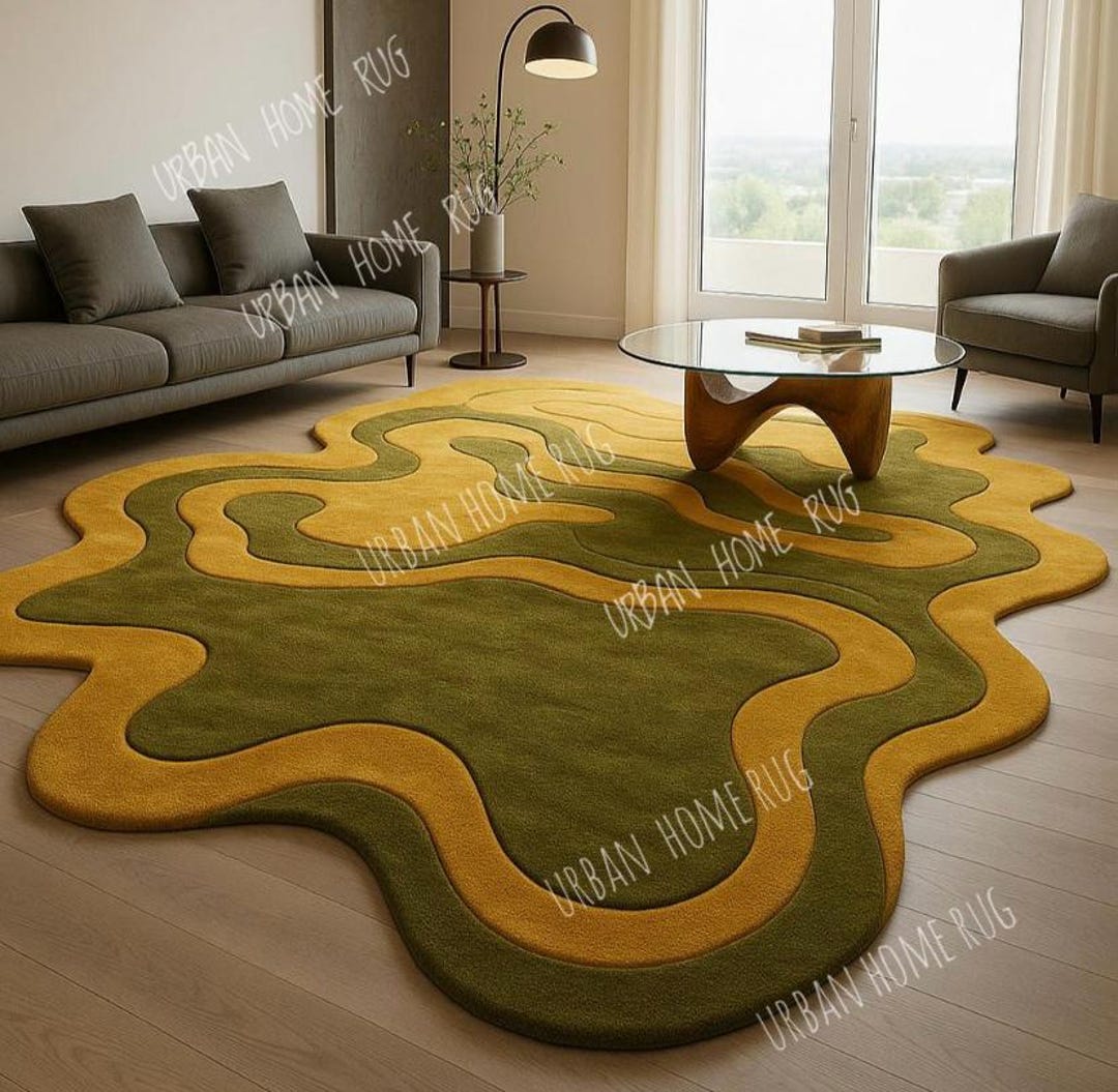 Organic Shape Rug Green Modern Area Rug, Wavy , Carpet - Etsy