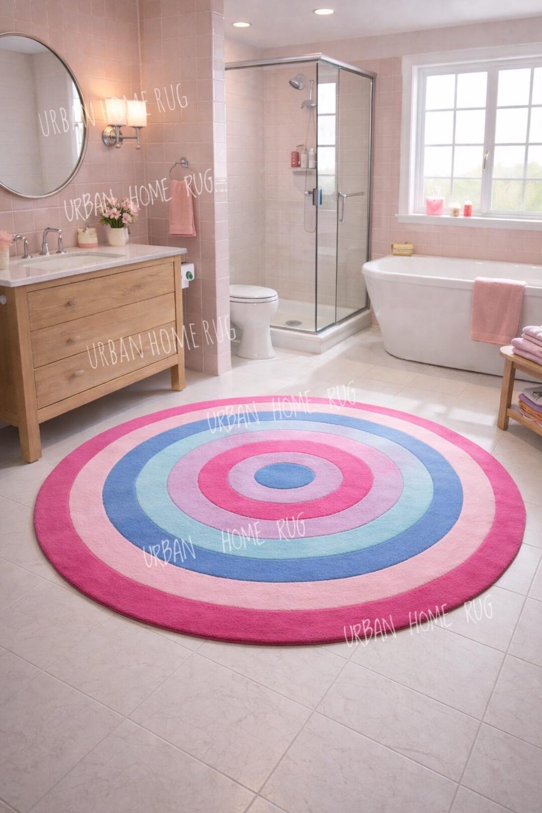 Round Bath Mat, Pastel Circle Bathroom Rug, Colorful Soft Bathroom - Etsy