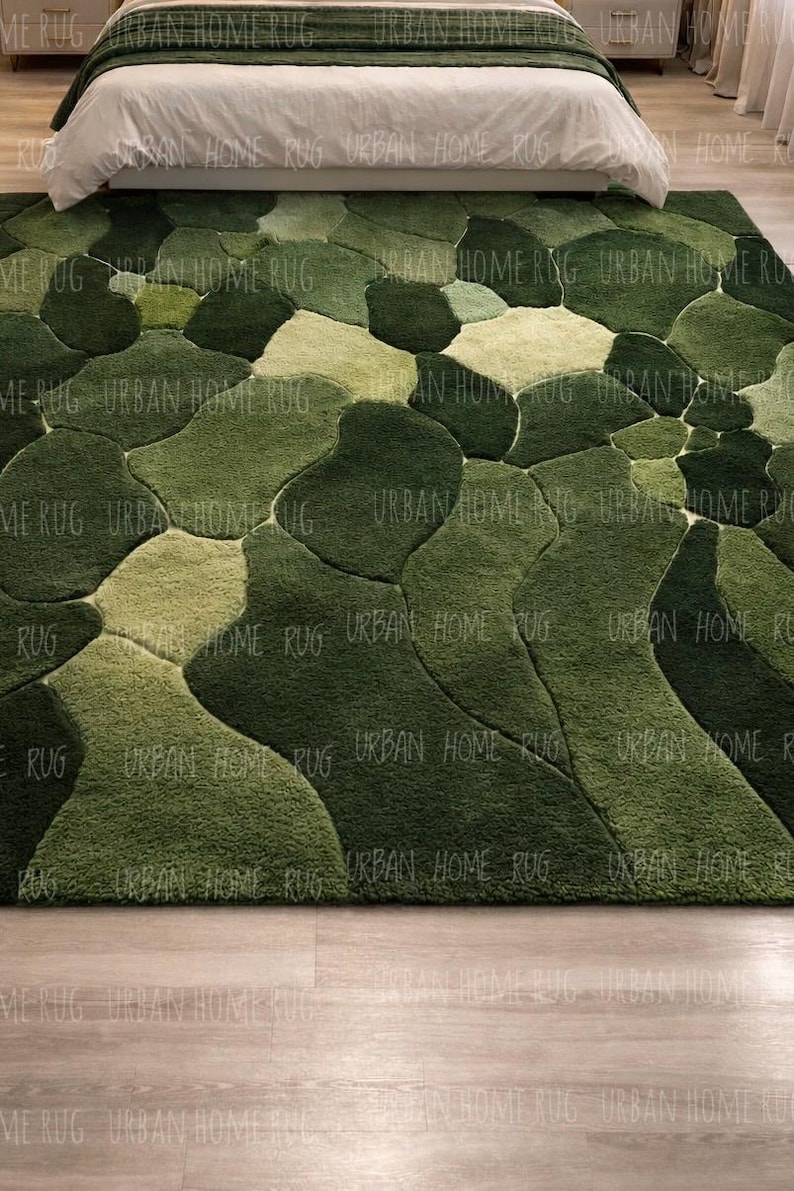 Dark Moss Green Area Rug, Abstract Organic Shape Rug, Nature Inspired ...