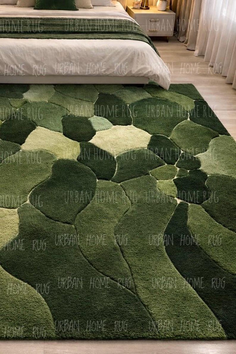Dark Moss Green Area Rug, Abstract Organic Shape Rug, Nature Inspired ...