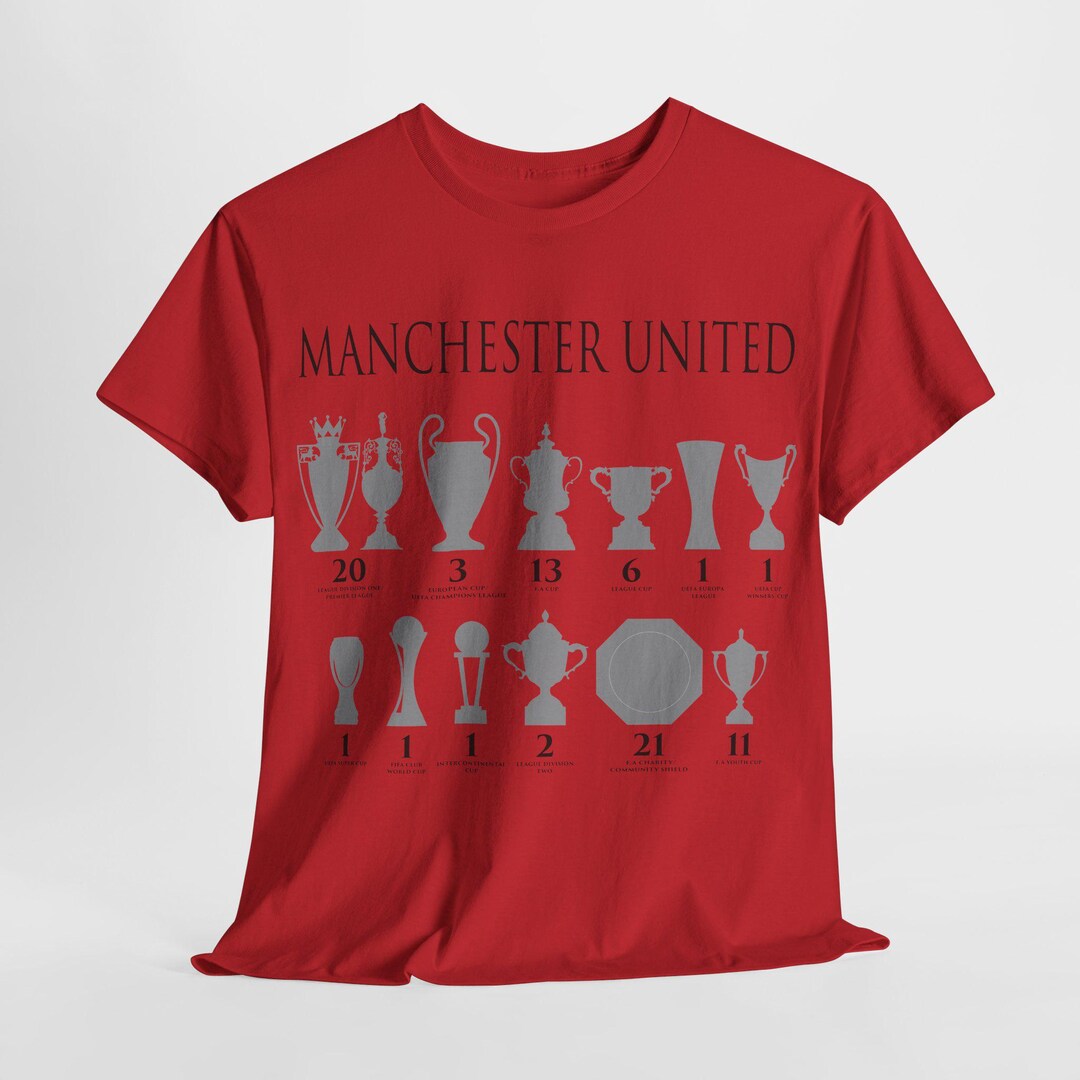 Manchester United Trophies Unisex Heavy Cotton T-shirt - Red/white ...