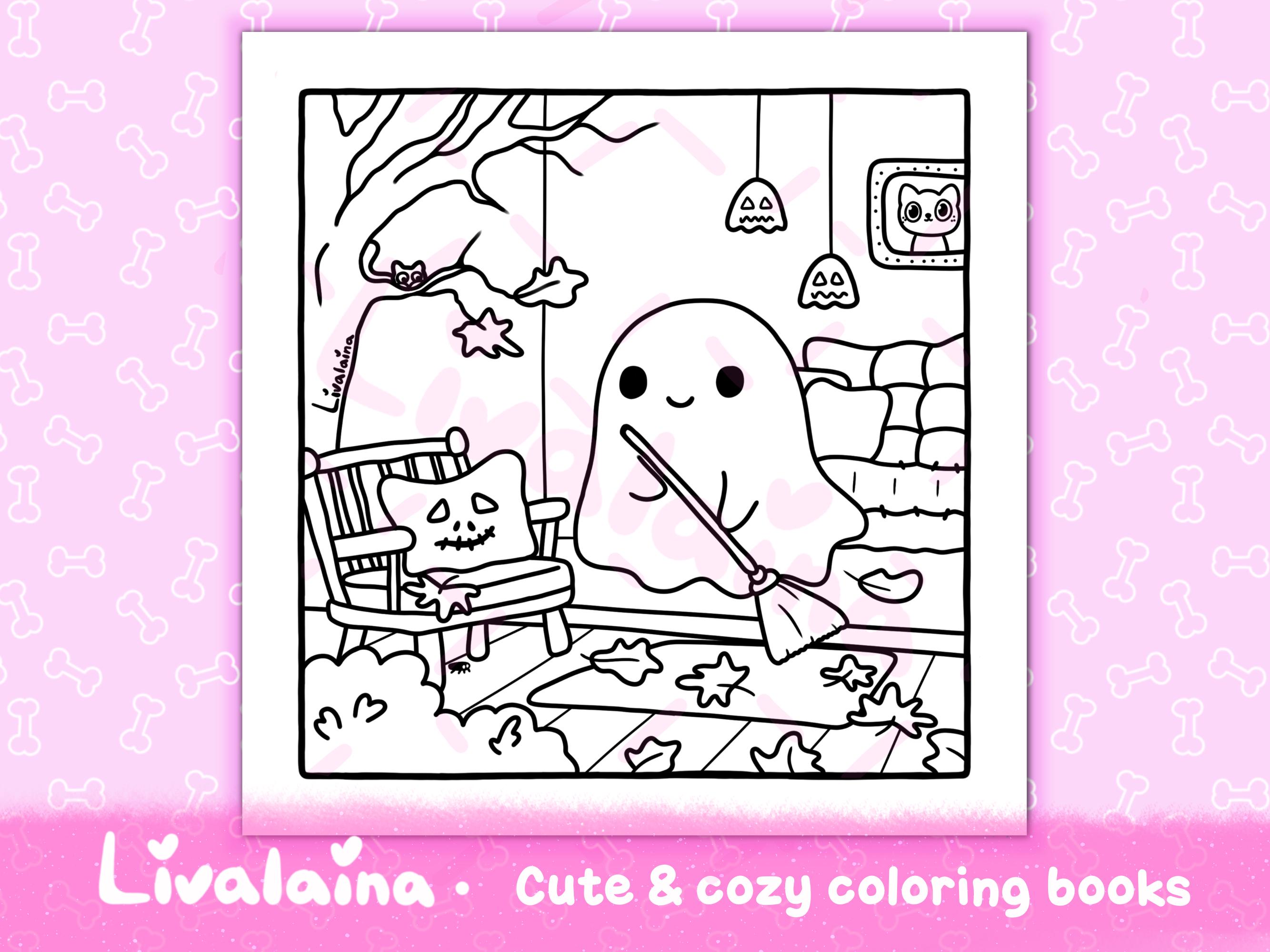 Spooky Cuties: Adorable Creepy Creatures in Cozy Hygge Moments Coloring ...