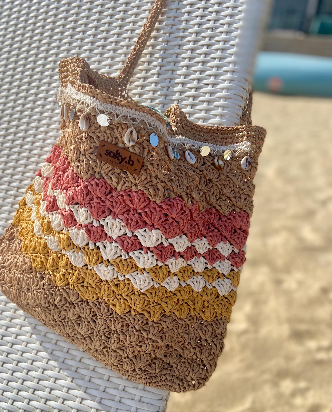 Crochet Raffia Beach Bag, Tropical Beach, Gift for Her, Cute and ...