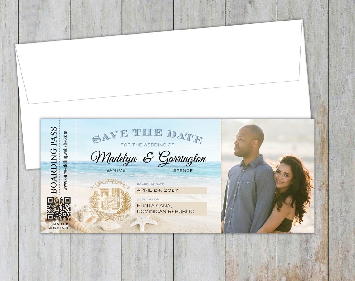 Beach Boarding Pass Save the Date // Photo Save the Date // by Social ...
