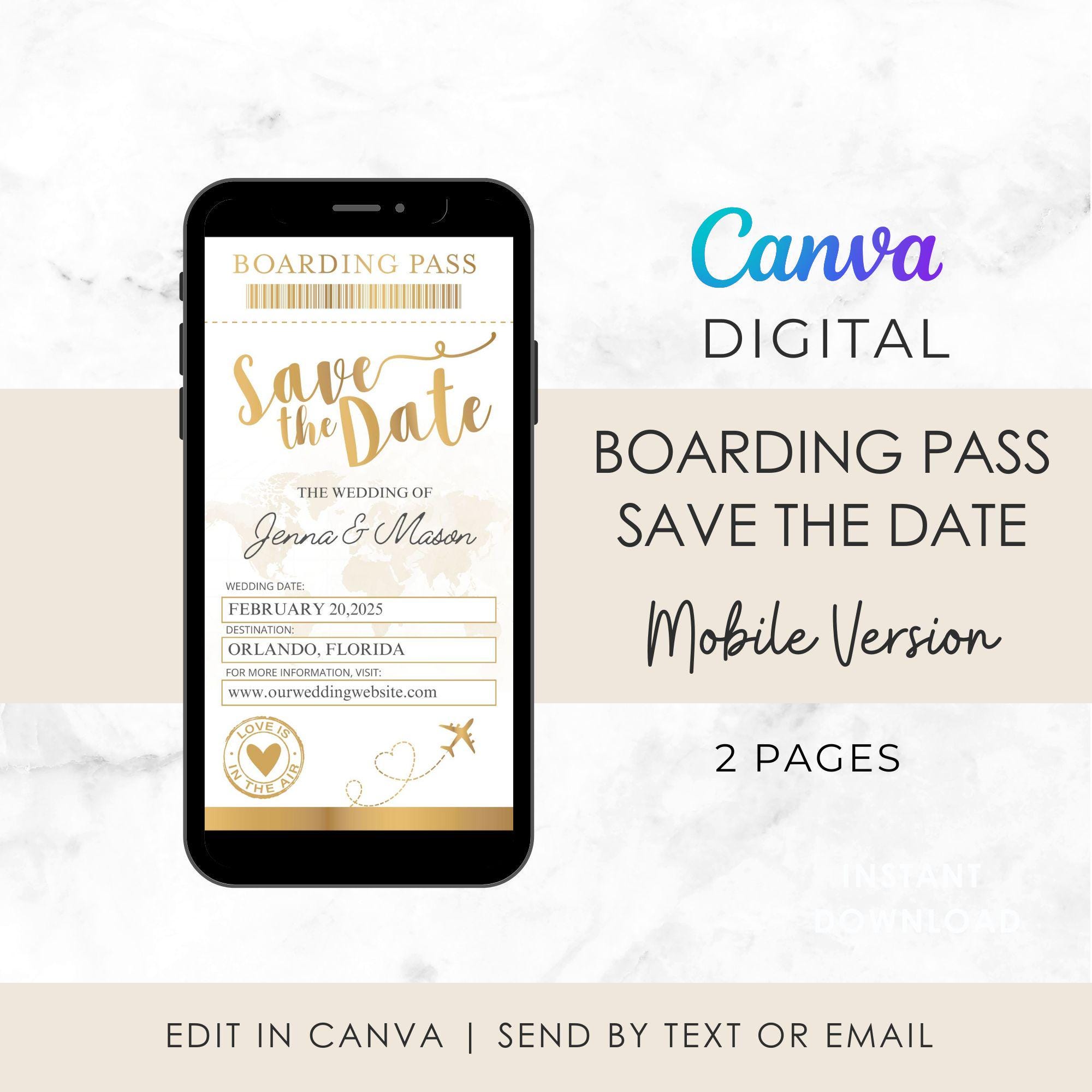 Digital Boarding Pass Save the Date: Animated Video Invitation (canva ...