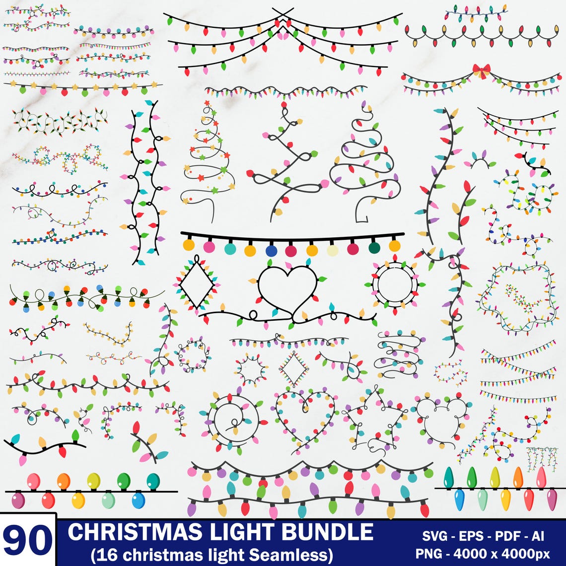 Christmas Lights Svg Bundle, Seamless Christmas Light Svg, String ...
