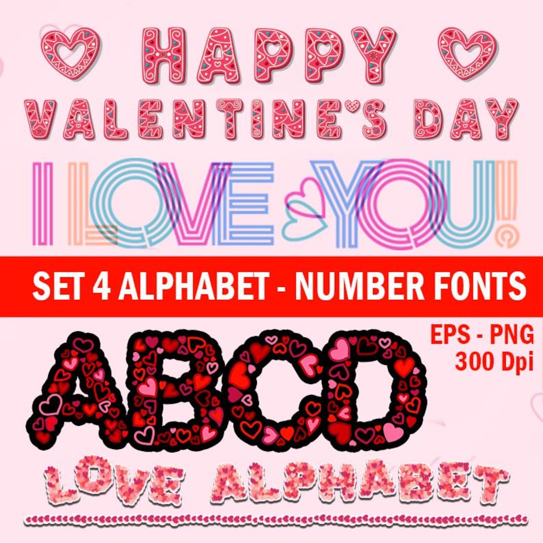 Valentine's Day Alphabet PNG. Letters,numbers PNG, Valentine Fonts ...