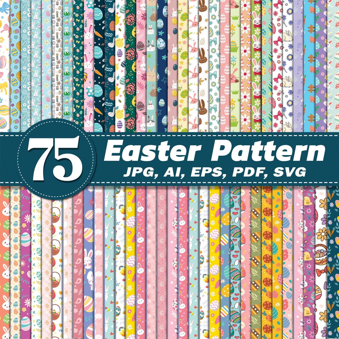 Easter Digital Papers, Doodle Rabbits and Flowers, Easter Pattern ...