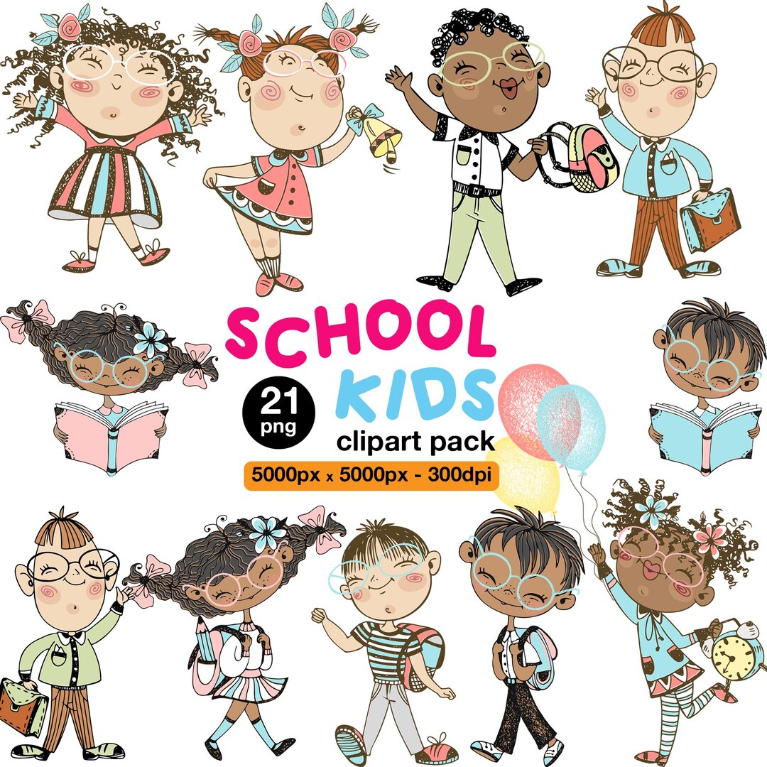 21 School Clipart Children, Digital PNG Bundle, Back to School Clipart ...