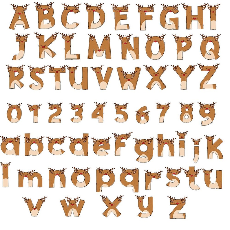 Reindeer Elf Santa Clause Numbers & Alphabet Doodle Set PNG, Christmas ...