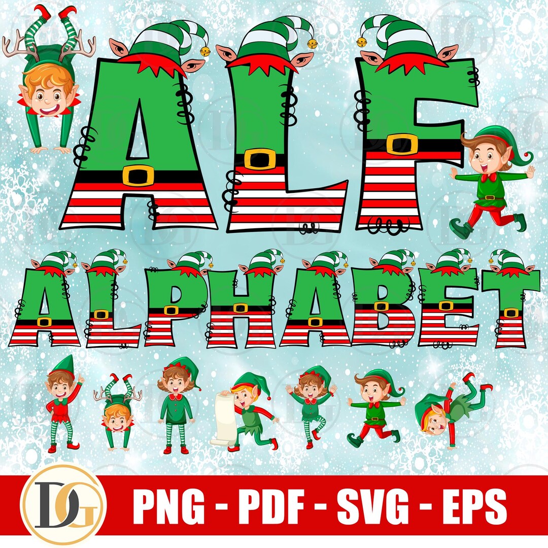 Elfo Alfabeto&Números Clipart, Feliz Natal Elfo, Natal PNG, Alfabeto Xmas Letras, Digital Natal ...