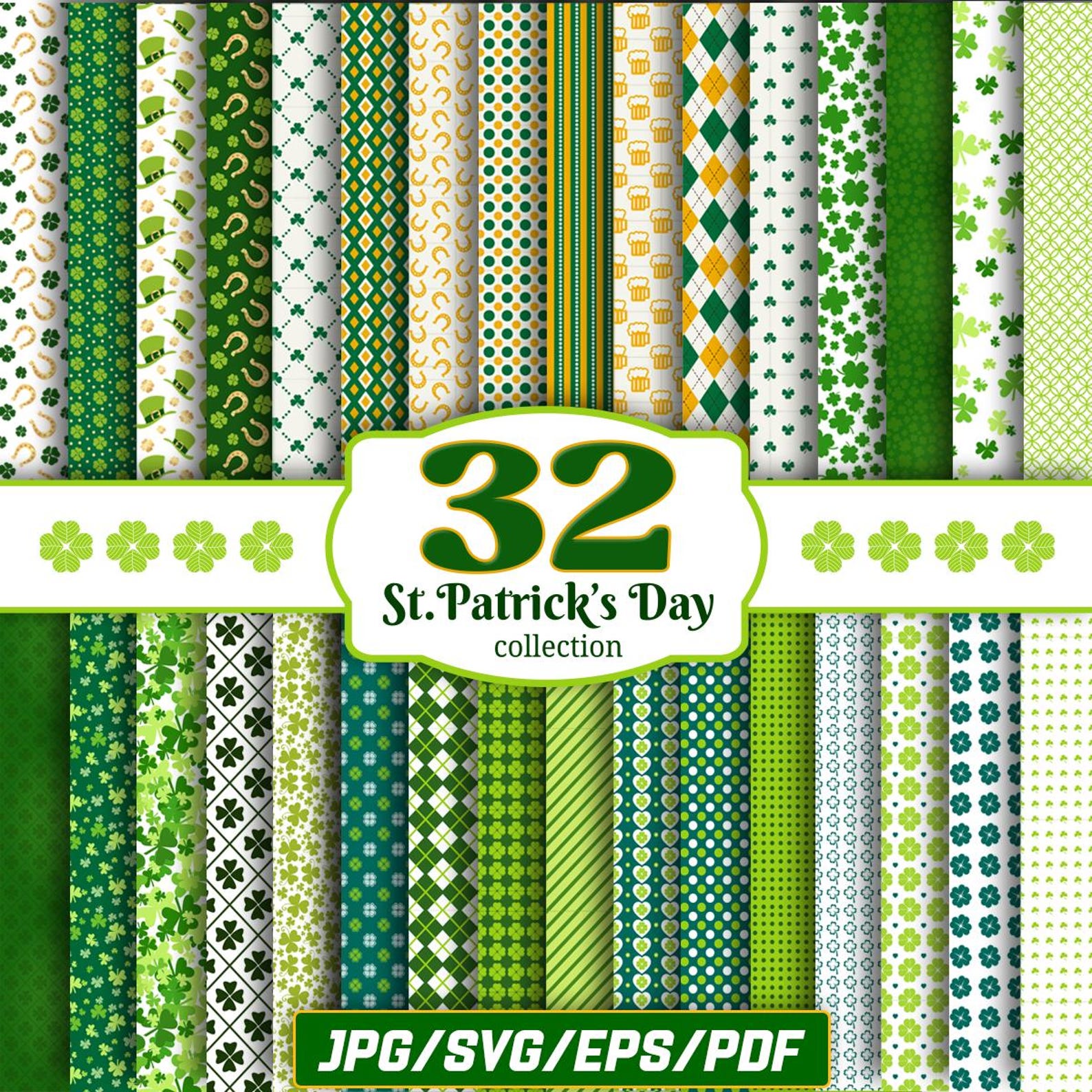 St. Patrick's Day Digital Papers, Four Leaf Clover Junk Journal Pages ...