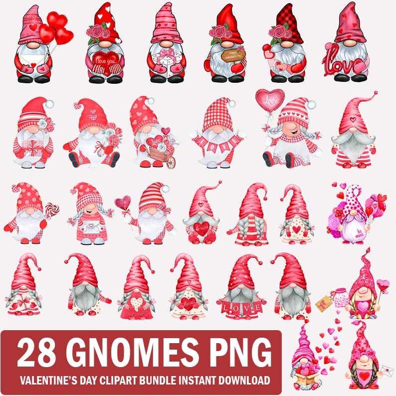 Valentine's Day Gnomes Png Bundle, Clipart, Valentines Png Graphics ...