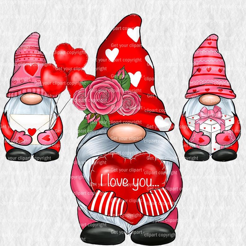 Valentine's Day Gnomes Png Bundle, Clipart, Valentines Png Graphics ...
