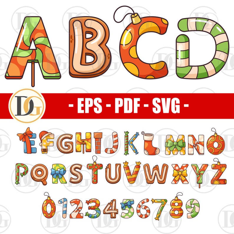 Christmas Font Bundle, Cartoon Christmas Alphabet Font, Decorative ...