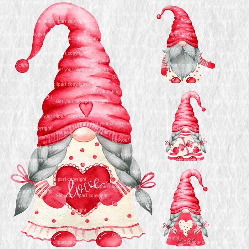 Valentine's Day Gnomes Png Bundle, Clipart, Valentines Png Graphics ...