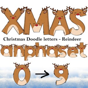 Reindeer Elf Santa Clause Numbers & Alphabet Doodle Set PNG, Christmas ...