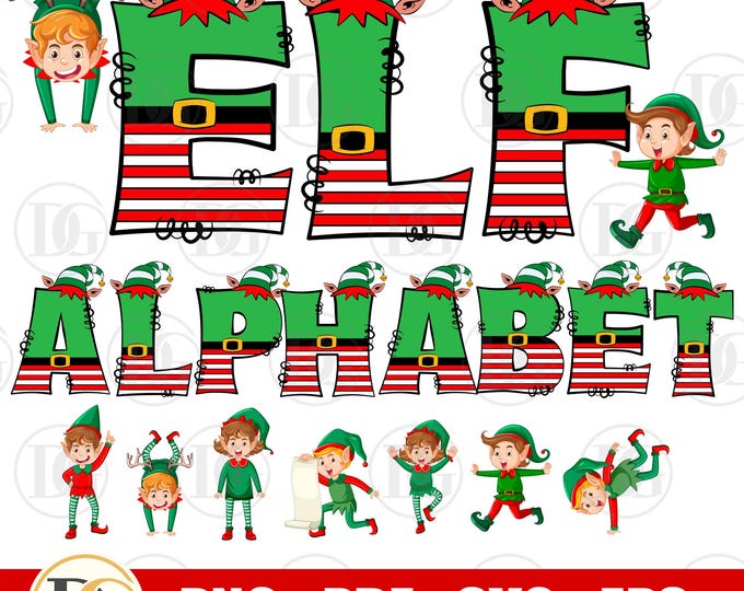 Christmas Elf Alphabet Clipart: Festive Holiday Letters & Numbers PNG ...