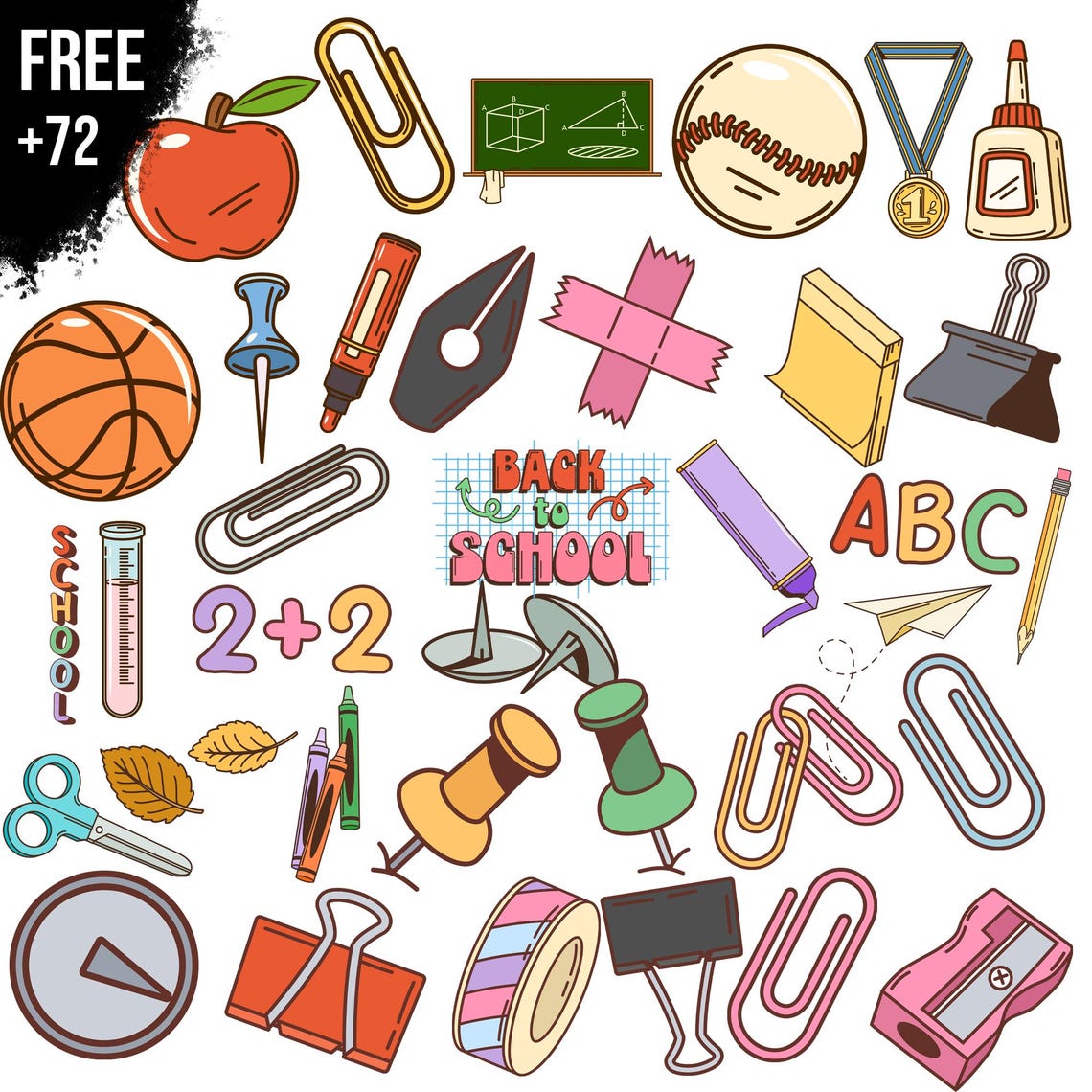 Retro School Characters Cartoon Bundle PNG, Back to School Supplies ...