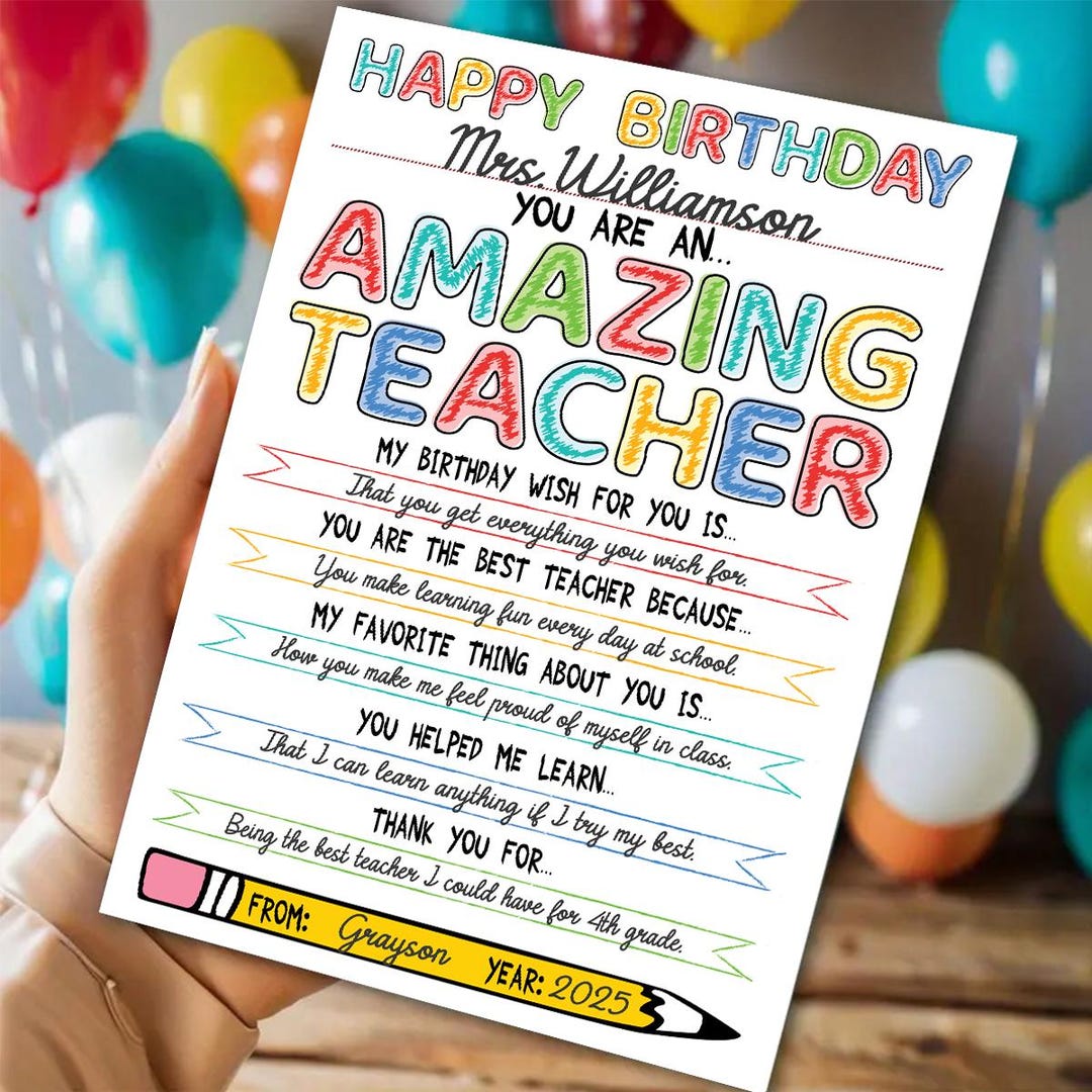 Fill in the Blank Kids Birthday Card for Teachers, Gift From Student ...