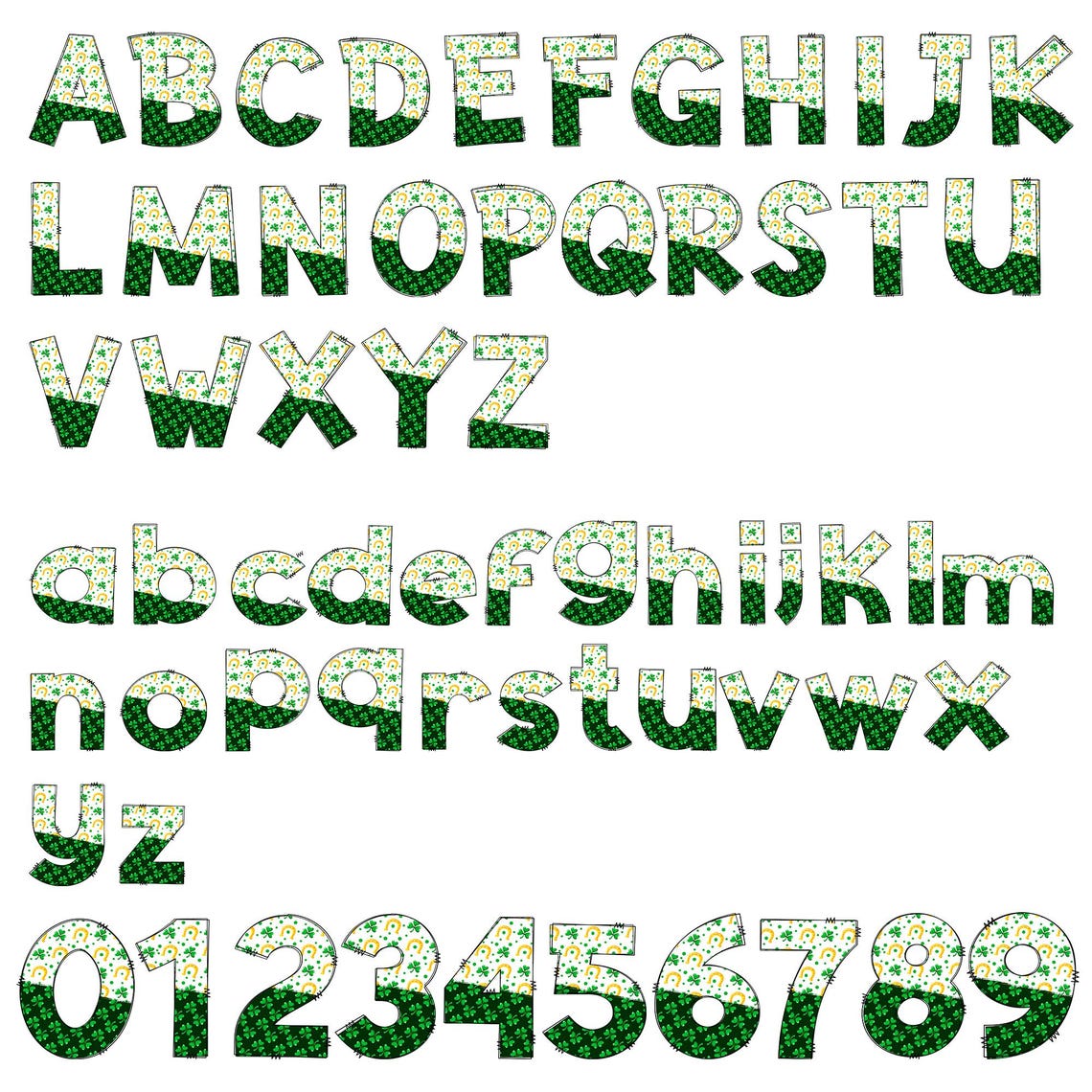 St Patrick's Day Doodle Alphabet Bundle, St Patrick's Letters, Numbers ...