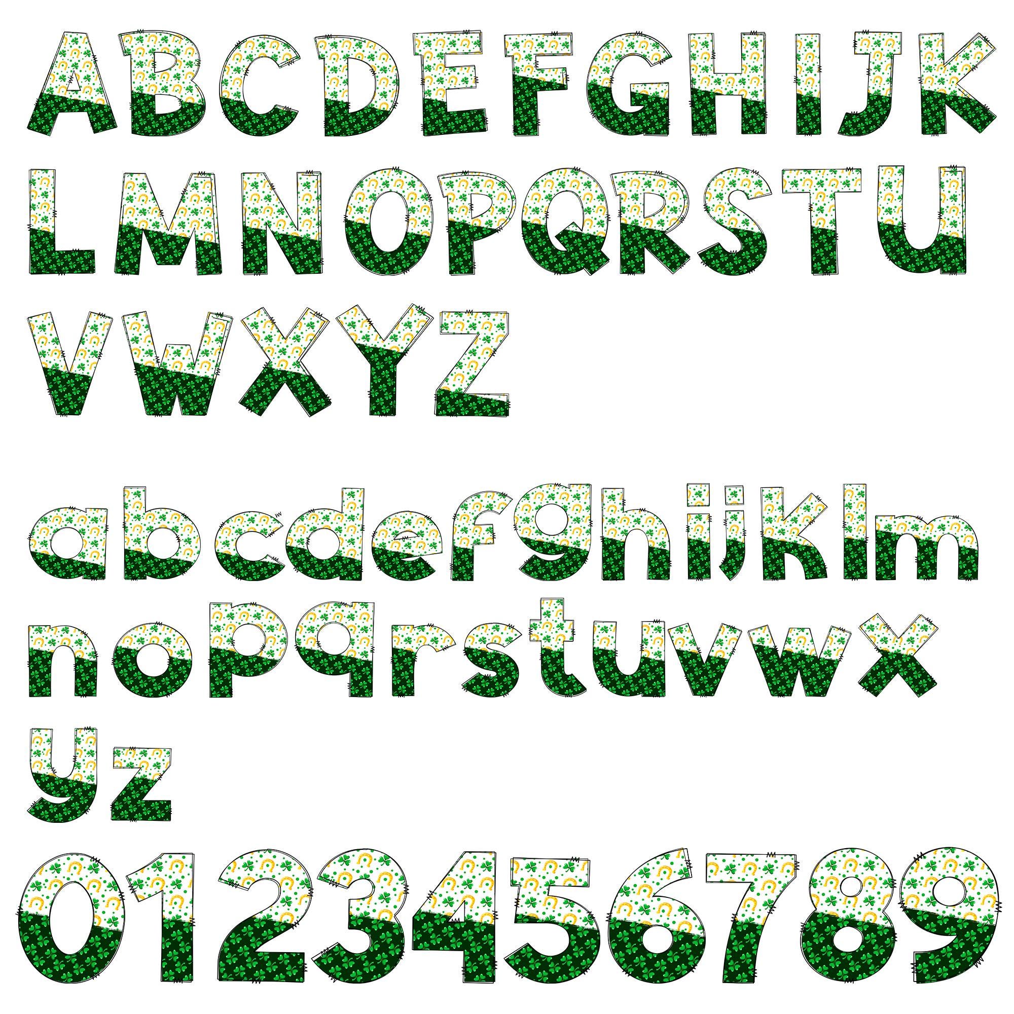 St Patrick's Day Doodle Alphabet Bundle, St Patrick's Letters, Numbers ...