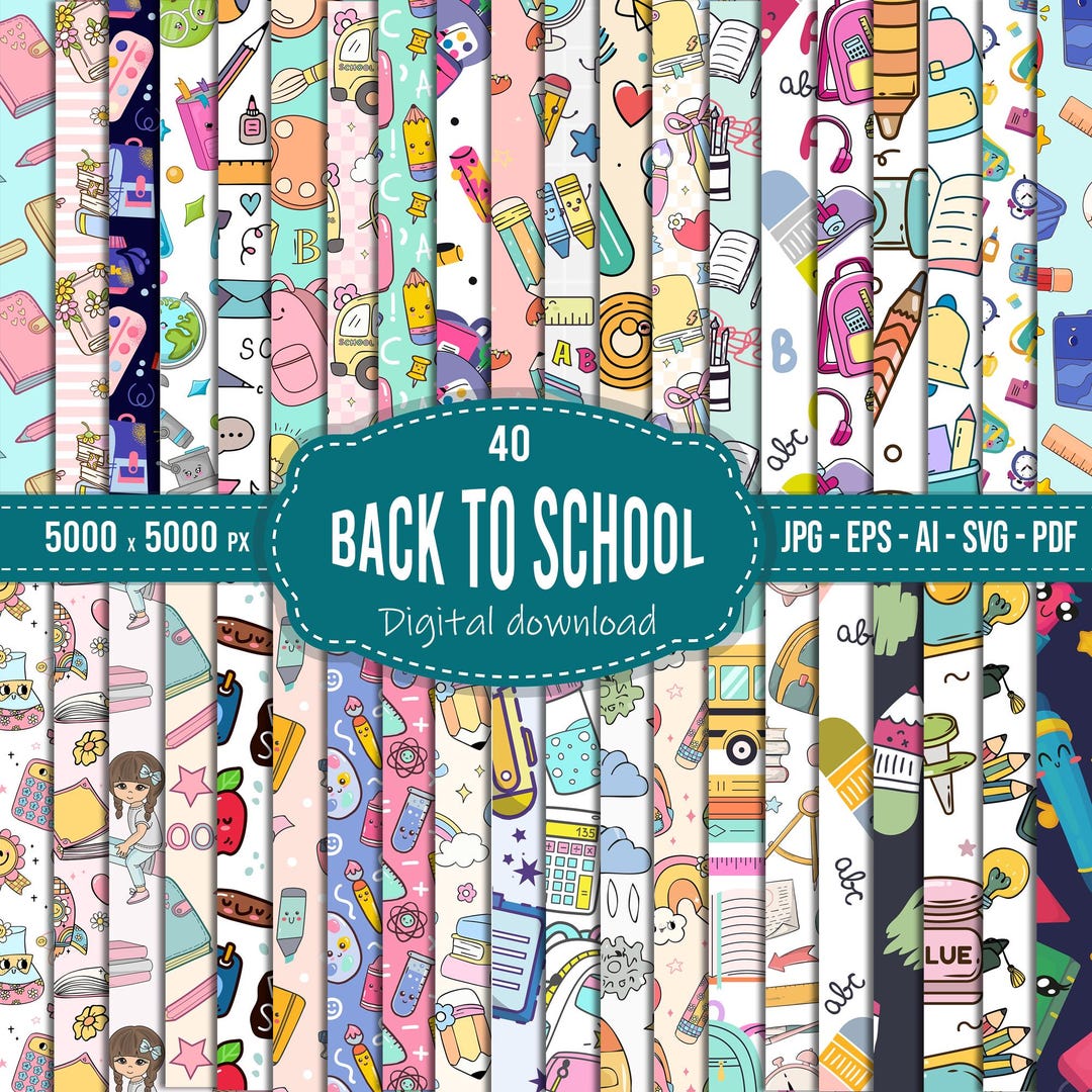 Back to School Digital Papers, School Education Teacher Educator Retro ...
