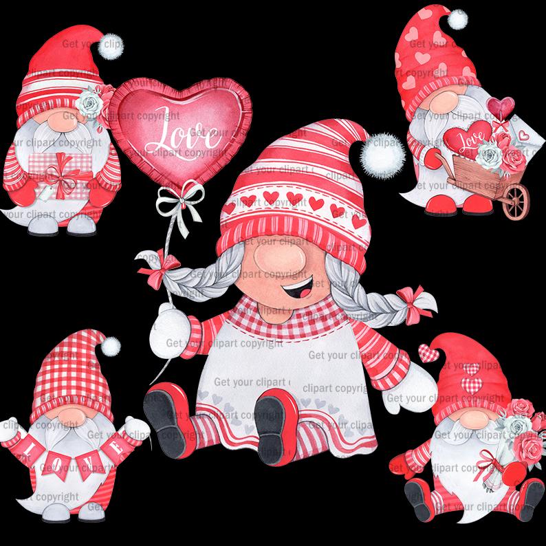 Valentine's Day Gnomes Png Bundle, Clipart, Valentines Png Graphics ...