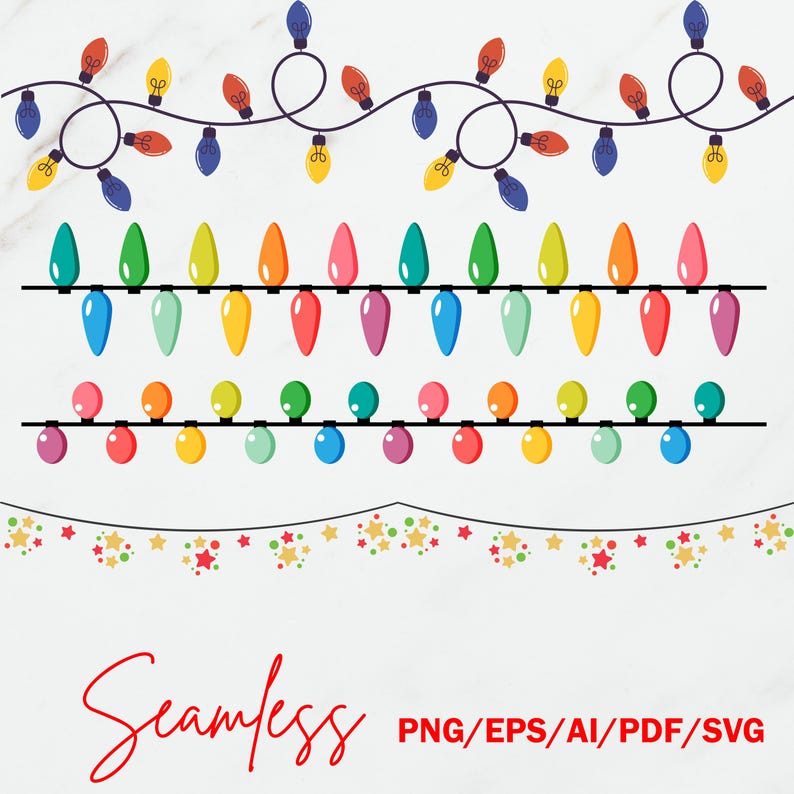 Christmas Lights Svg Bundle, Seamless Christmas Light Svg, String ...