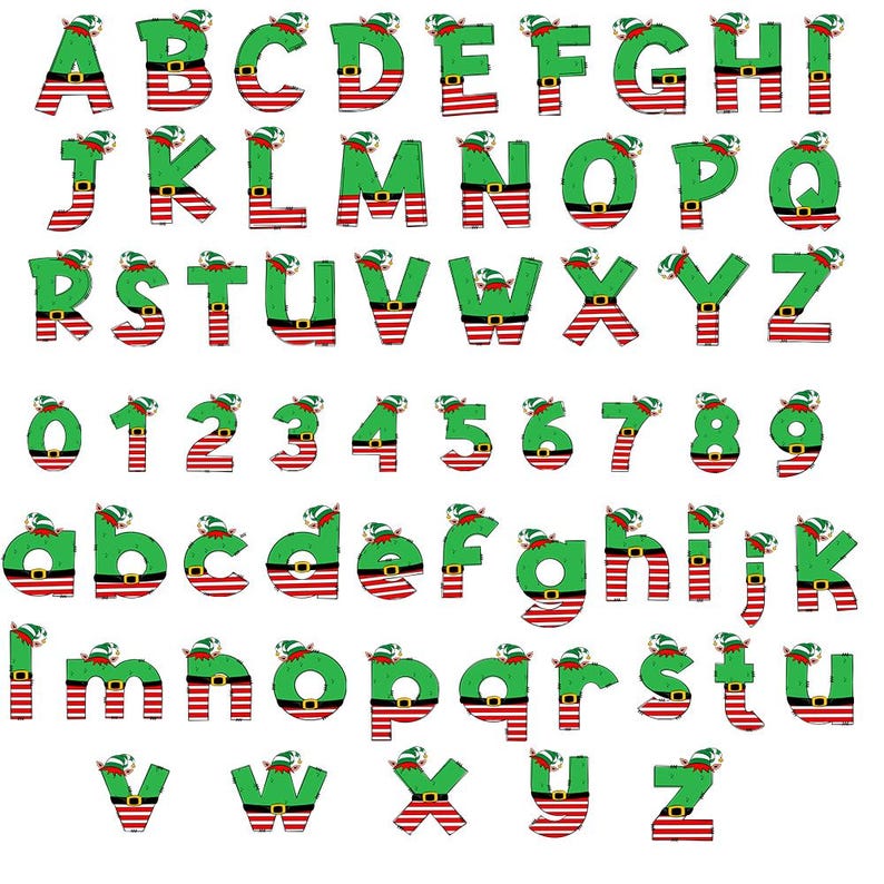 Reindeer Elf Santa Clause Numbers & Alphabet Doodle Set PNG, Christmas ...
