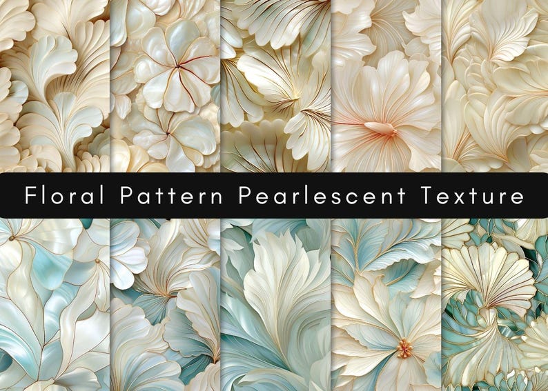 Pearlescent Floral Digital Paper: Seamless Mother of Pearl Patterns ...